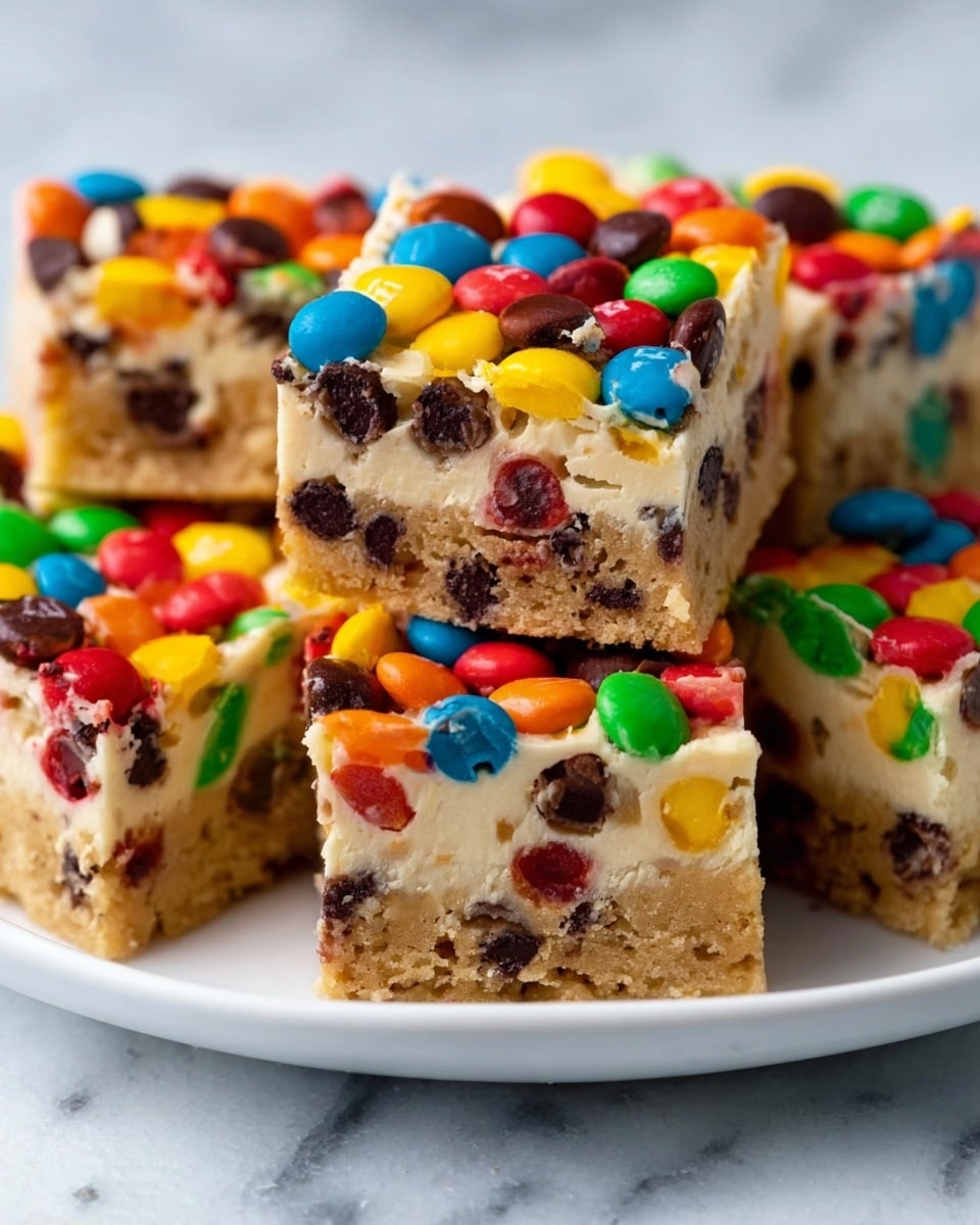 Cookie Dough Bars with Chocolate Chips and M&M’s Recipe | Cooked by Sarah