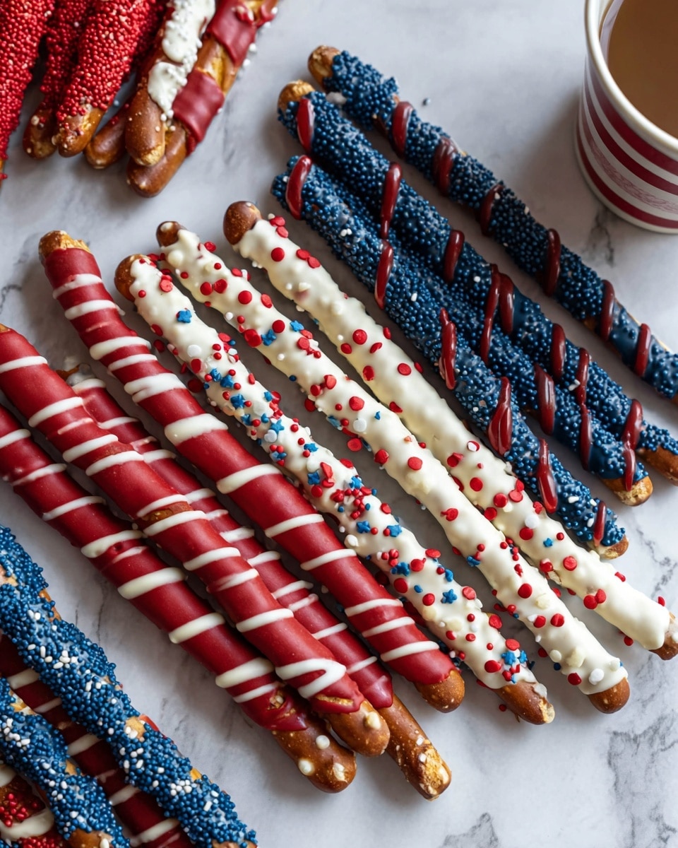 Patriotic Pretzel Rods for 4th of July Recipe | Cooked by Sarah